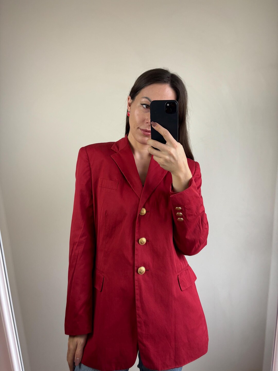 Vintage Red Cotton Blazer With Gold Buttons, Elegant and Classy Women’s ...