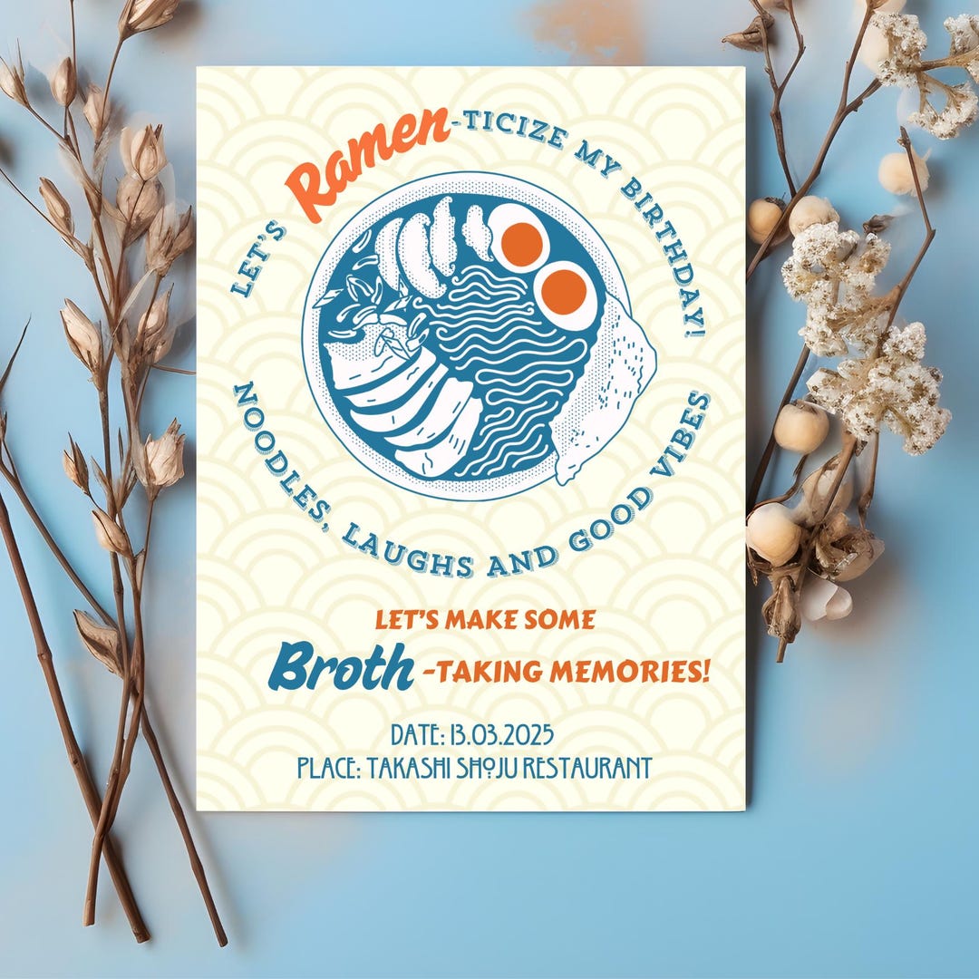Editable Ramen Birthday Invitation, Japanese Noodle Lunch Party Invite ...