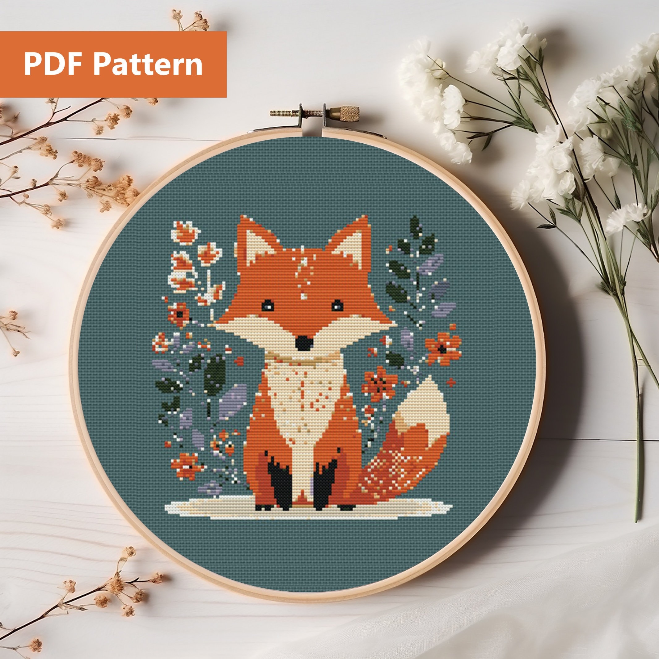Fox Cross Stitch Pattern, Cross Stitch PDF, Modern Cross Stitch, Modern ...