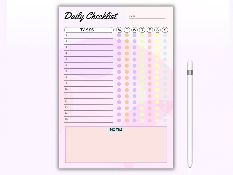 Daily Checklist Template, Editable Daily Checklist, Weekly Checklist ...