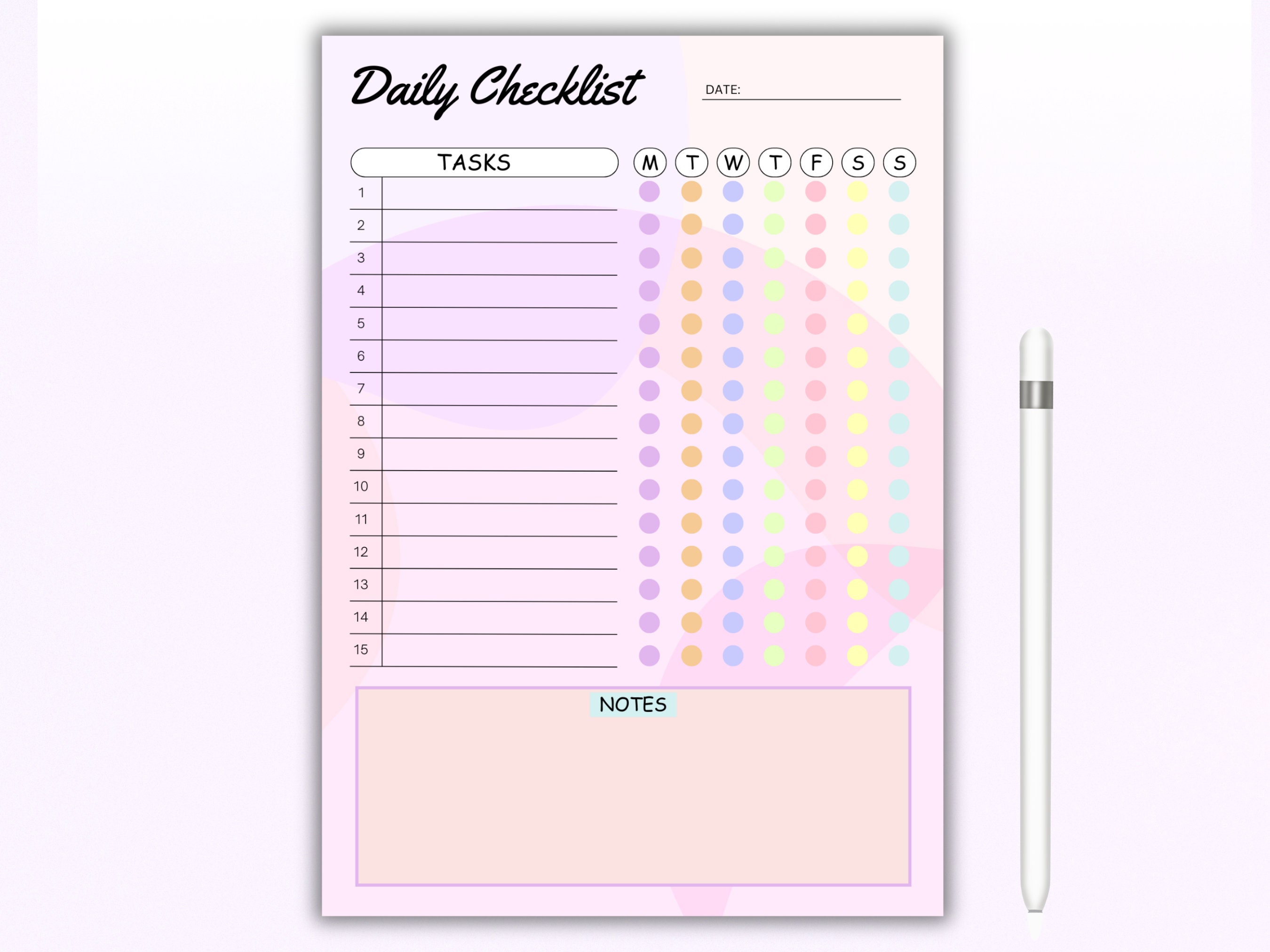 Daily Checklist Template, Editable Daily Checklist, Weekly Checklist ...