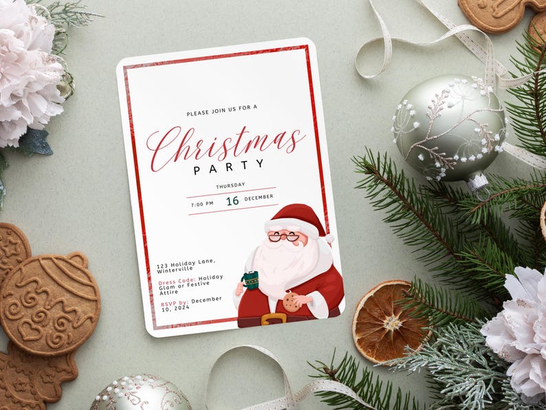 Editable Santa Hat Christmas Party Invitation (printable Template) - Etsy