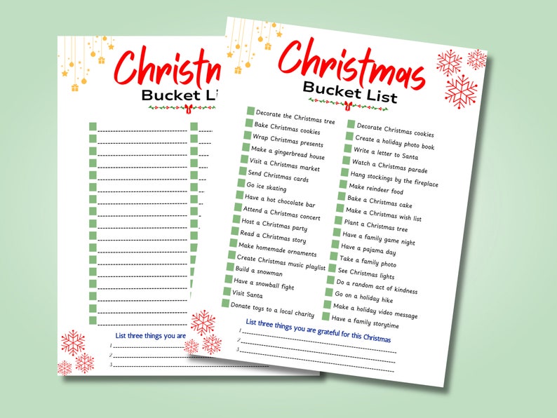 Christmas Bucket List Template, Winter List, Christmas Template, Family ...