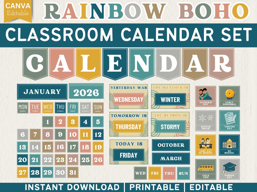 2026 Boho Classroom Calendar & Weather Station Editable Calendar ...