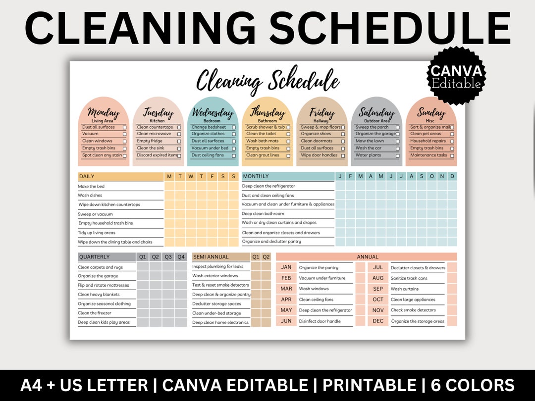 Cleaning Schedule Checklist Bundle: Editable Household Chores Chart ...