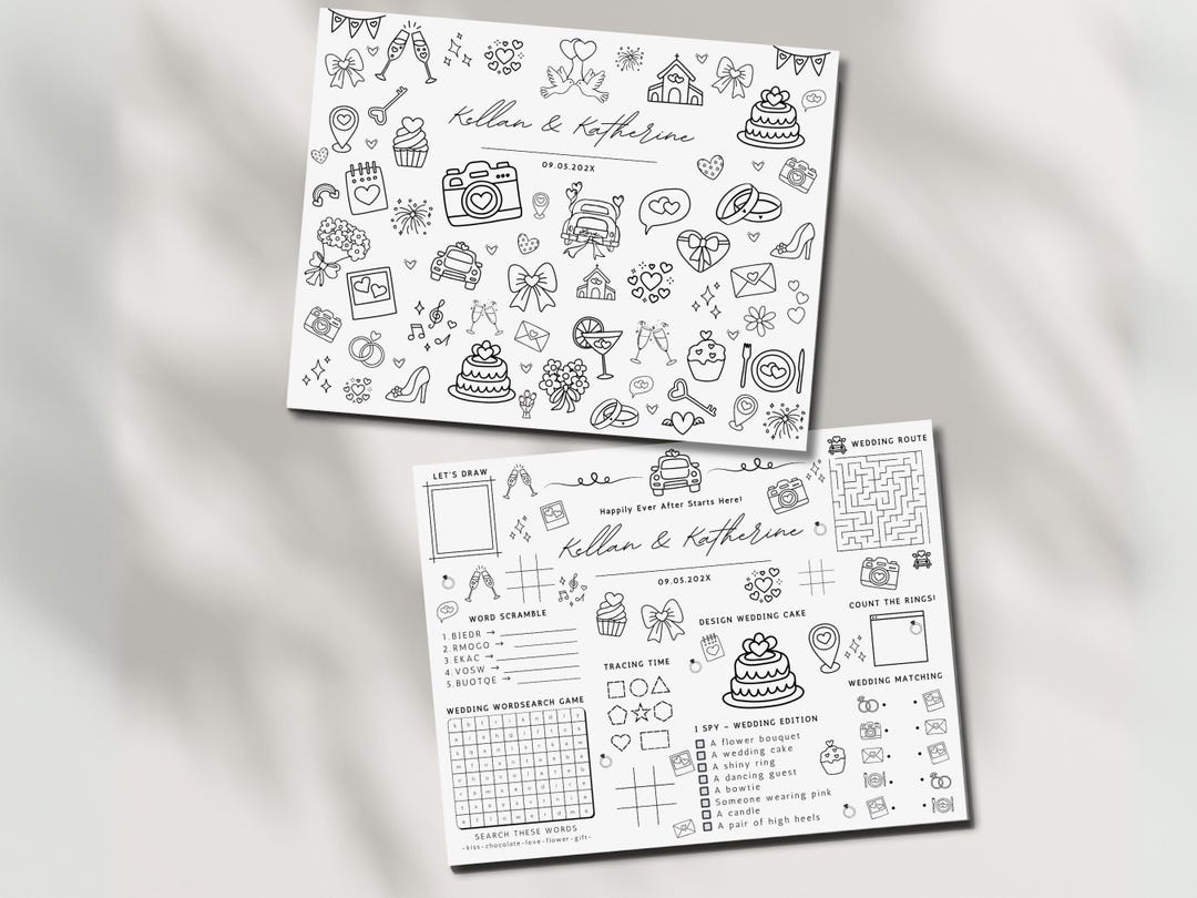 Personalized Wedding Coloring, Activity Placemat for Kids 2 Versions ...