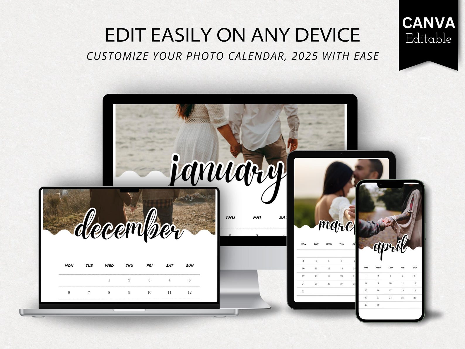 2026 Monthly Photo Calendar Template Custom, Canva Editable Printable ...