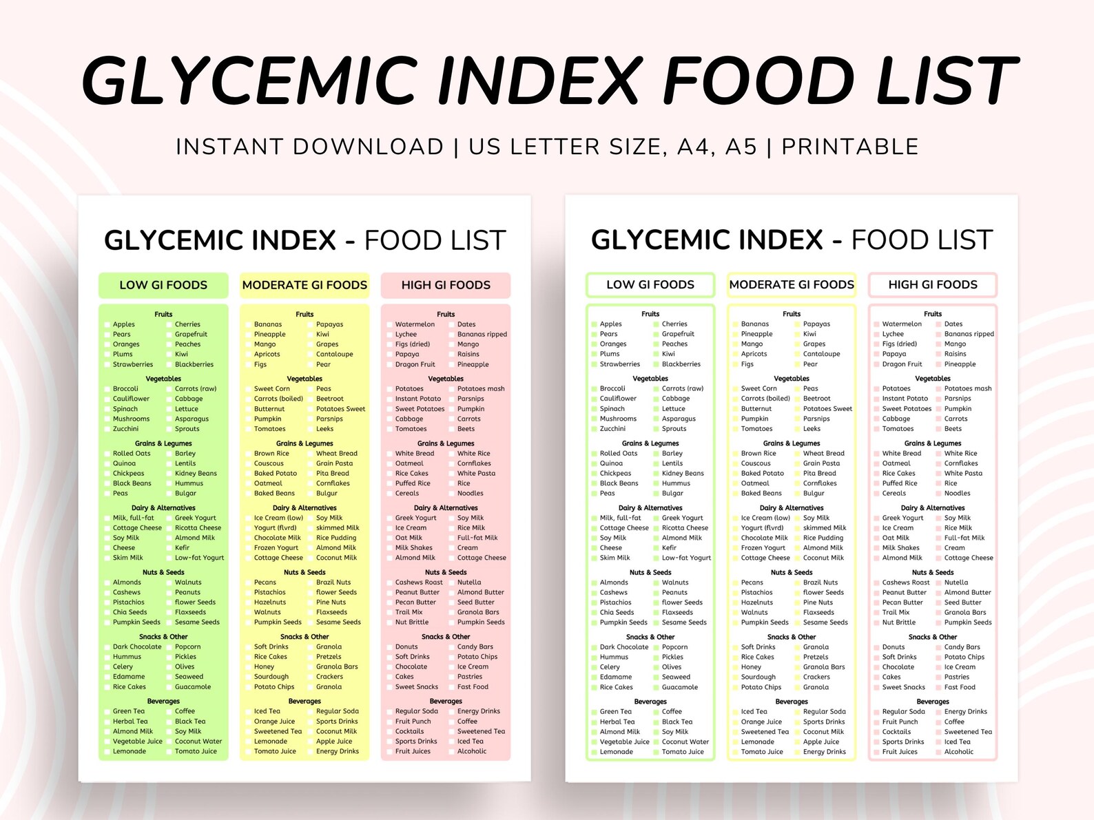 Glycemic Index Food List: Low, Moderate & High GI (printable) - Etsy