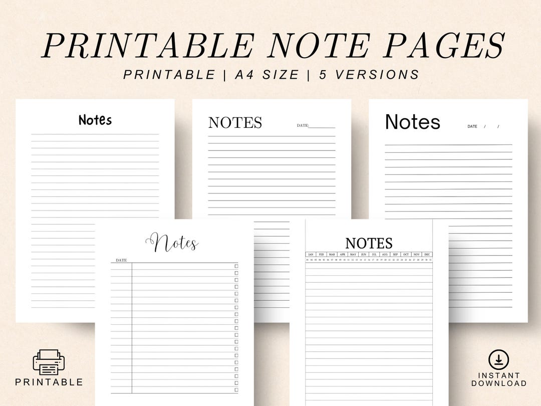Printable Notes Page Template Lined Note Pages Note Taking Template ...