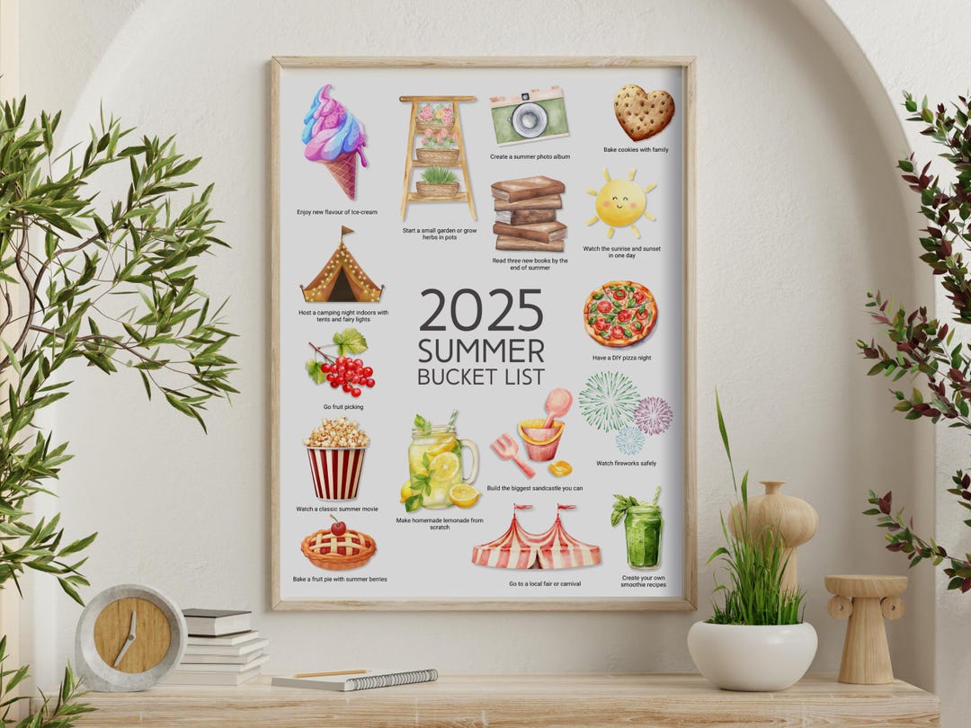 Summer 2025 Kids Activity Calendar: Watercolor Bucket List (PDF ...
