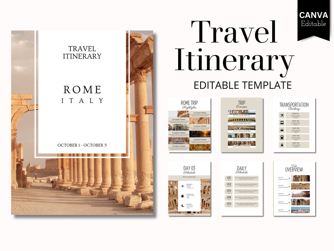 Editable Rome Travel Itinerary Template (PDF) - Etsy