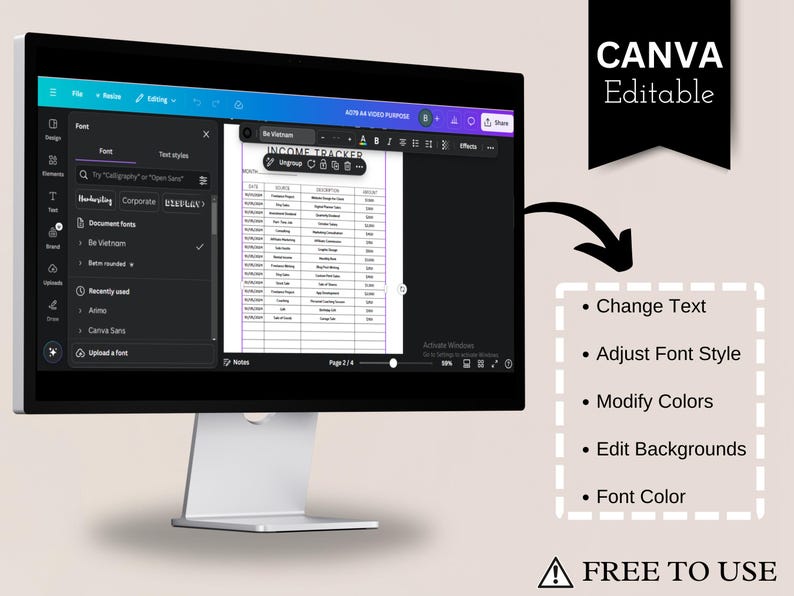 Income and Expense Tracker Template Editable & Printable, Income ...