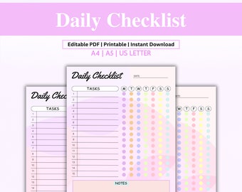 Daily Checklist Template, Editable Daily Checklist, Weekly Checklist, Daily Checklist for Kids ...