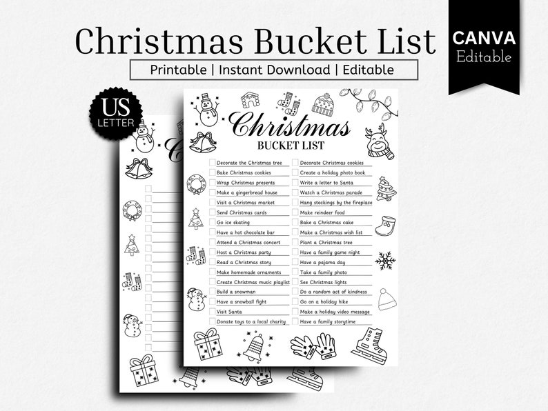 Editable Christmas Bucket List Template, Christmas Checklist, Holiday ...