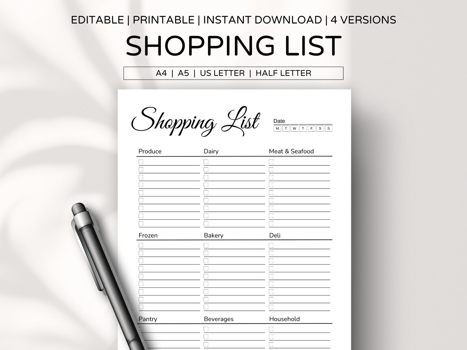 Editable Shopping List Template, Grocery List Printable Template, Food ...