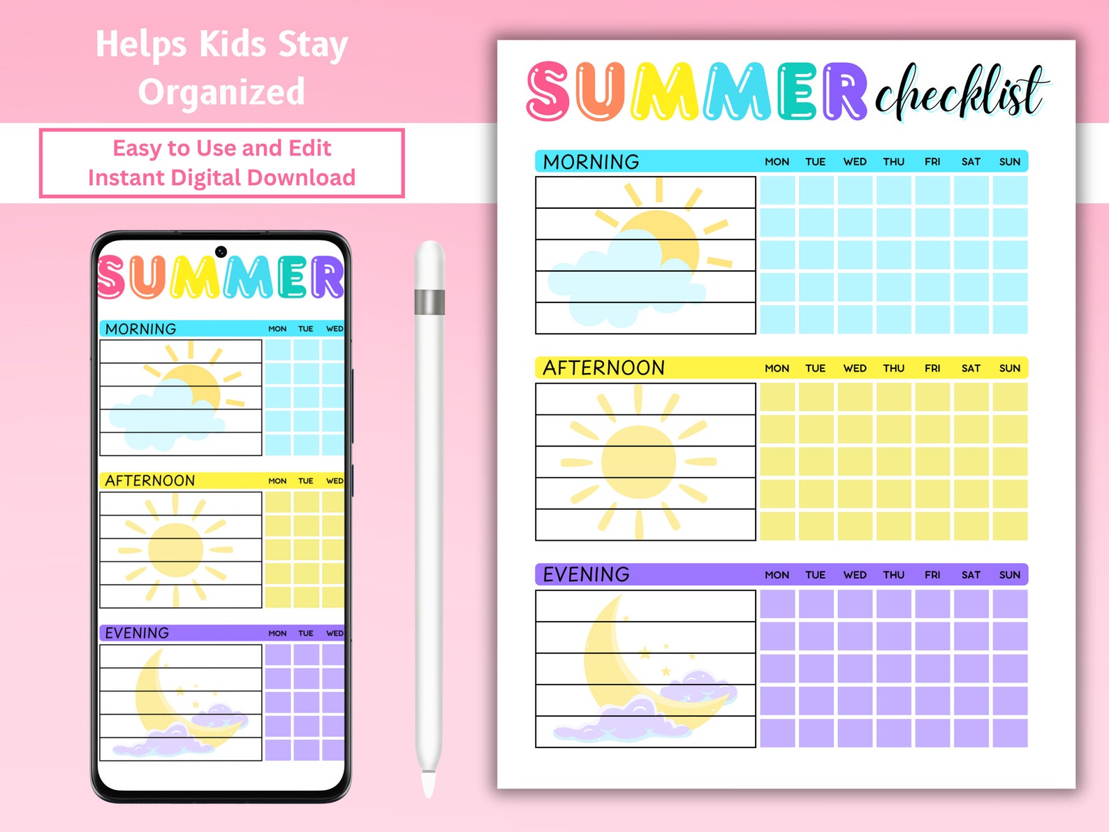 Editable Summer Checklist, Summer Checklist for Kids, Chore Chart for ...