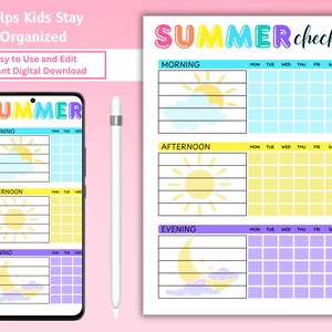 Editable Summer Checklist, Summer Checklist for Kids, Chore Chart for ...