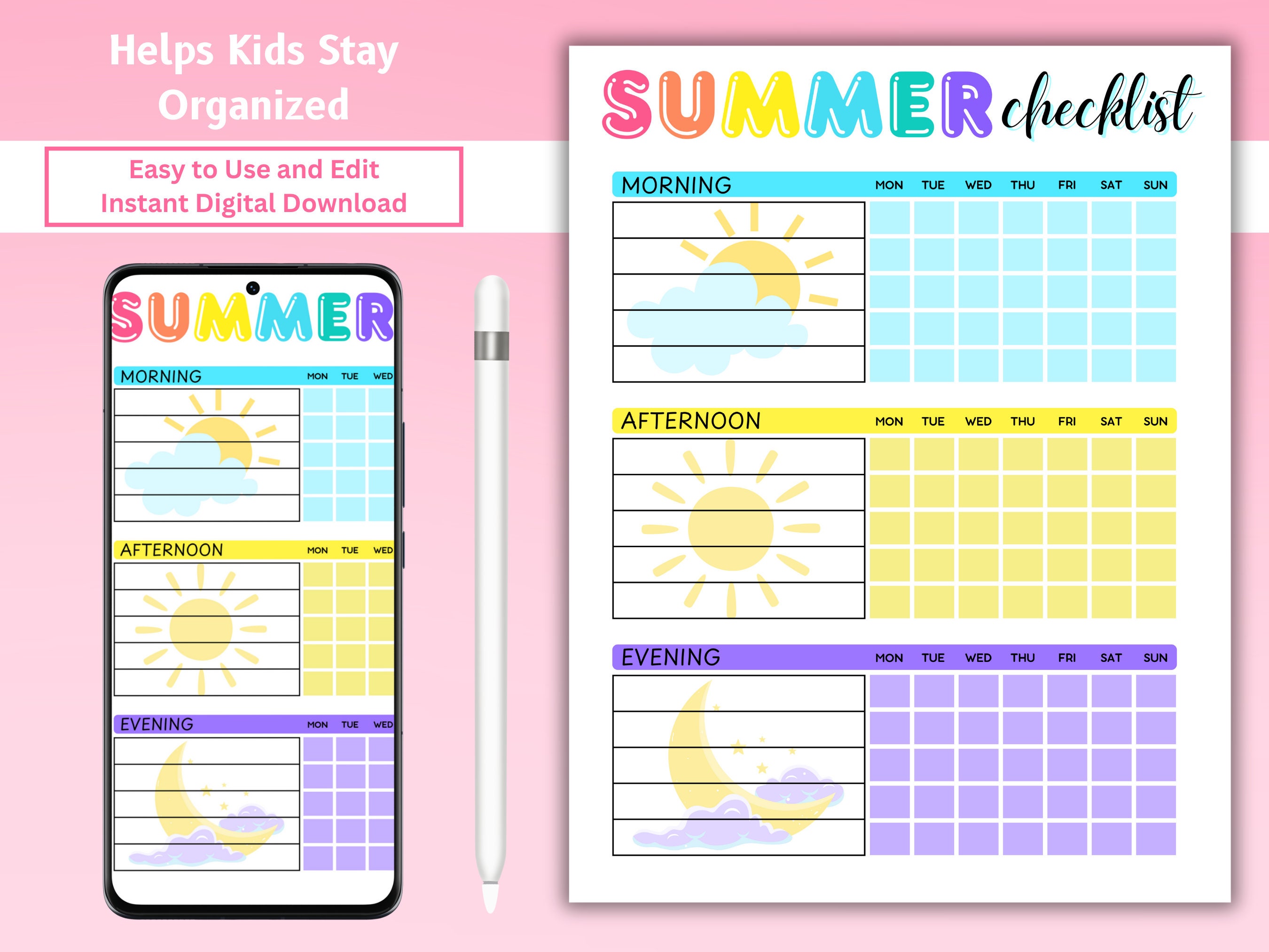 Editable Summer Checklist, Summer Checklist for Kids, Chore Chart for ...
