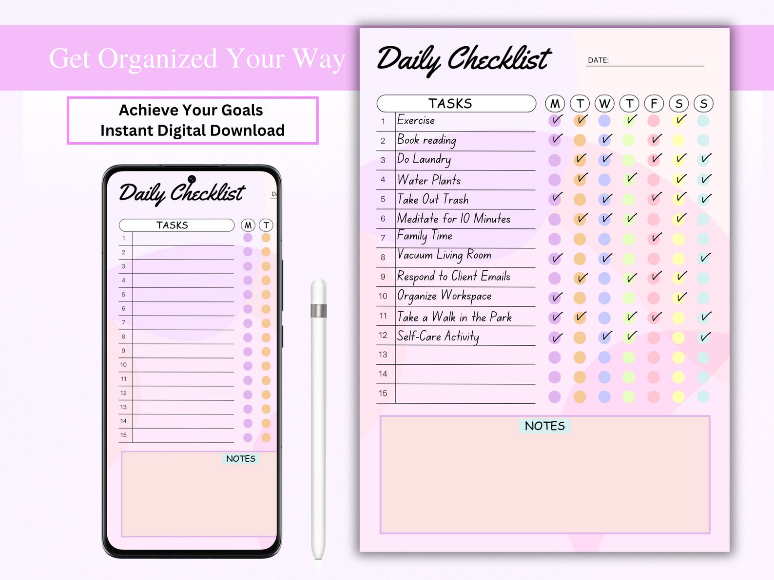 Daily Checklist Template, Editable Daily Checklist, Weekly Checklist ...