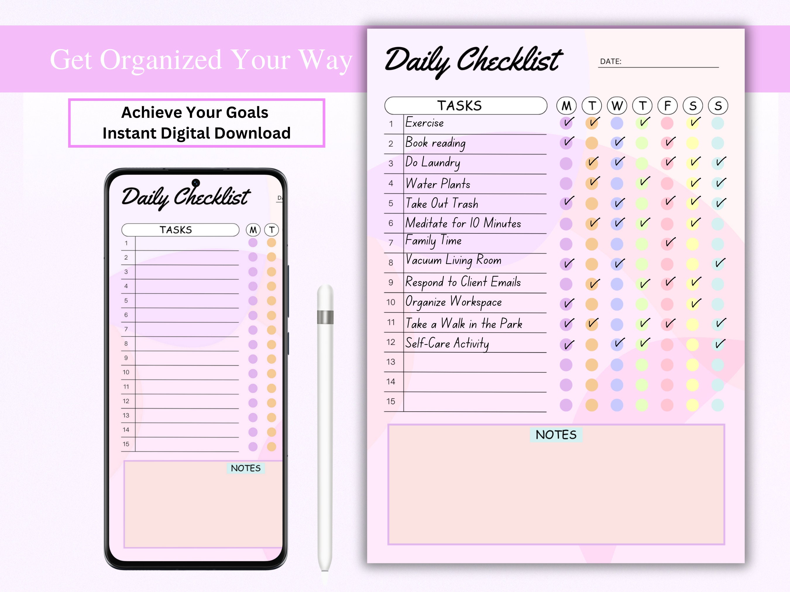 Daily Checklist Template, Editable Daily Checklist, Weekly Checklist ...