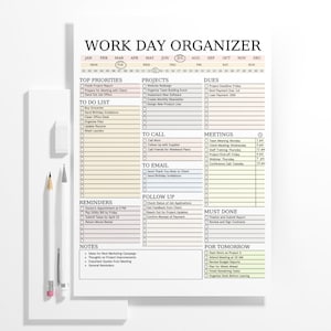 Work Day Planner, Printable Planner, Productive Planner, Work Schedule ...