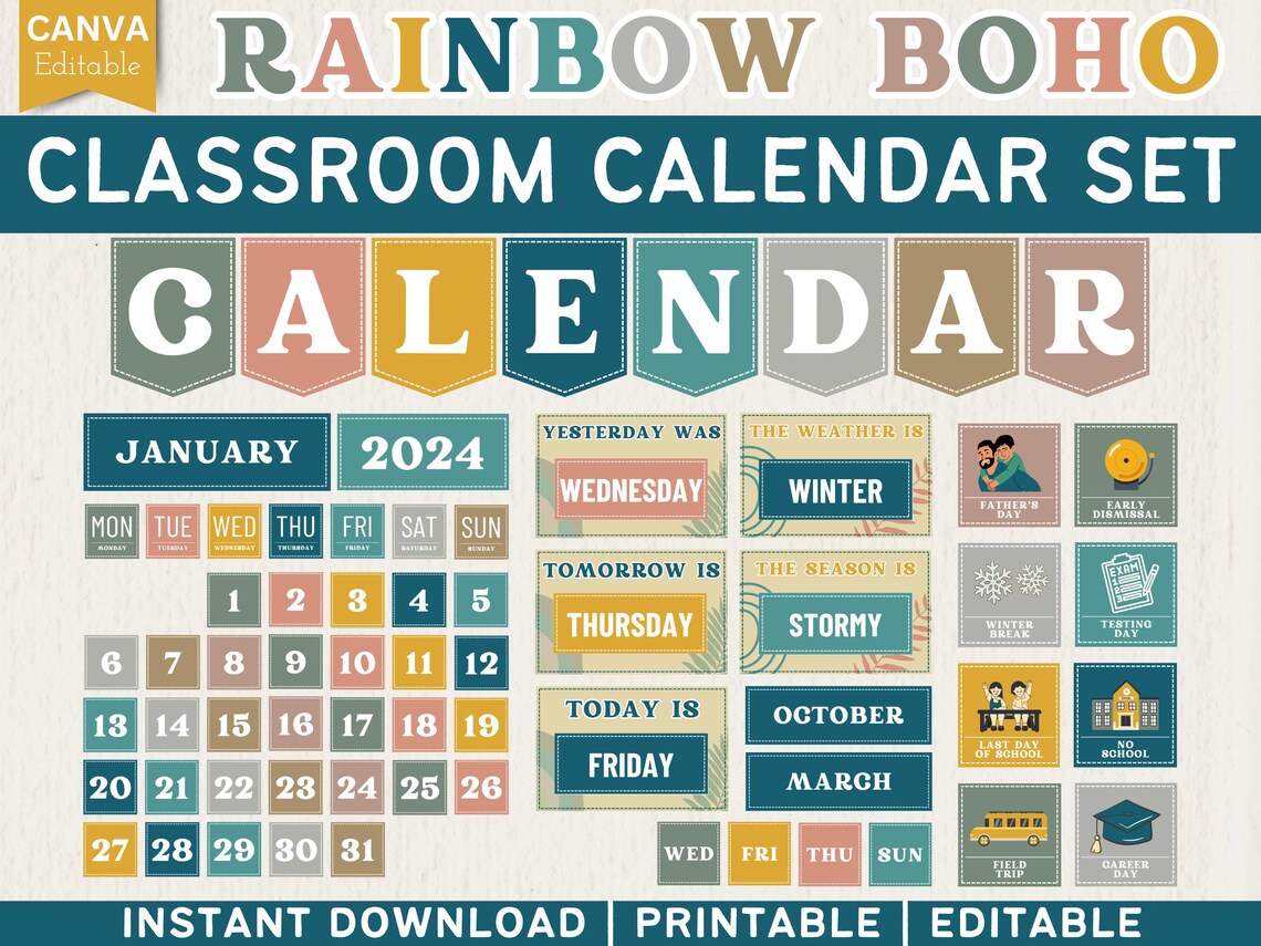 Editable Classroom Calendar Set and Weather Station ,12 Months Calendar ...