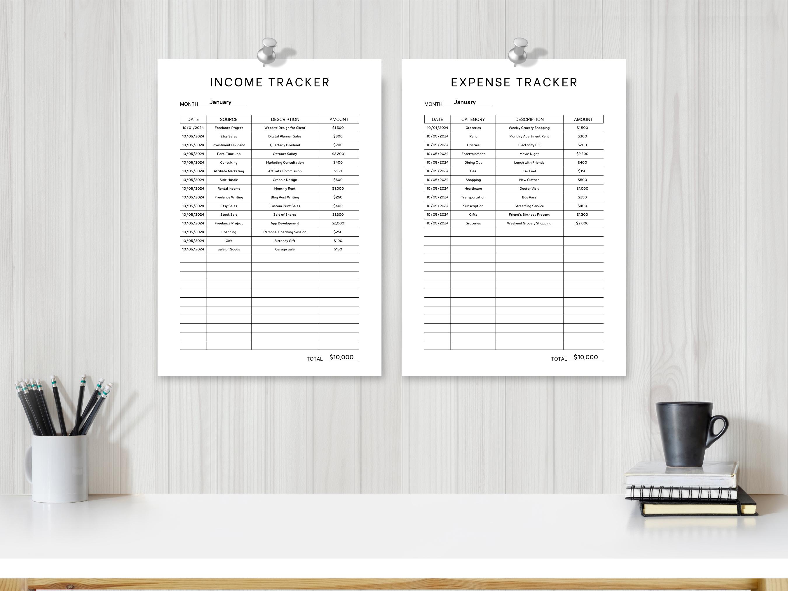 Income and Expense Tracker Template Editable & Printable, Income ...