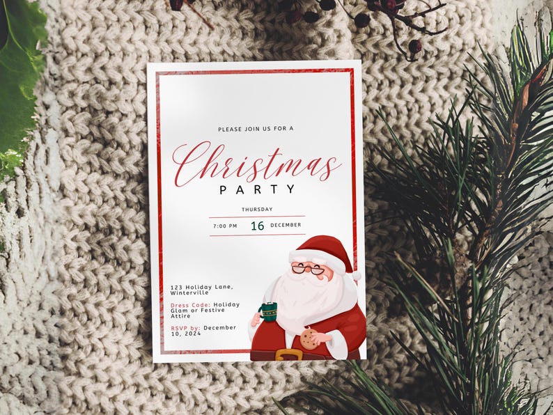 Editable Santa Hat Christmas Party Invitation (printable Template) - Etsy