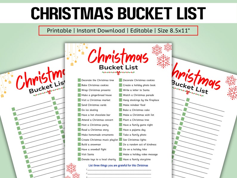 Christmas Bucket List Template, Winter List, Christmas Template, Family ...