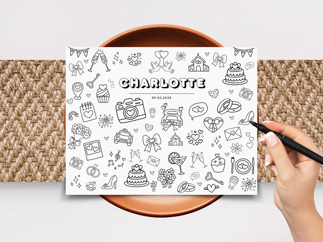 Personalized Wedding Coloring Placemat for Kids | Printable Activity ...
