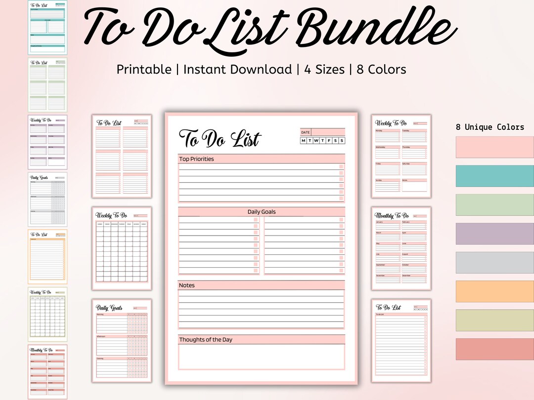 Printable to Do List Bundle, Daily & Weekly Checklist (digital Download ...