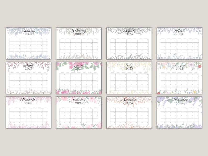 2025 Floral Calendar Printable: Monthly Elegant Design (instant ...