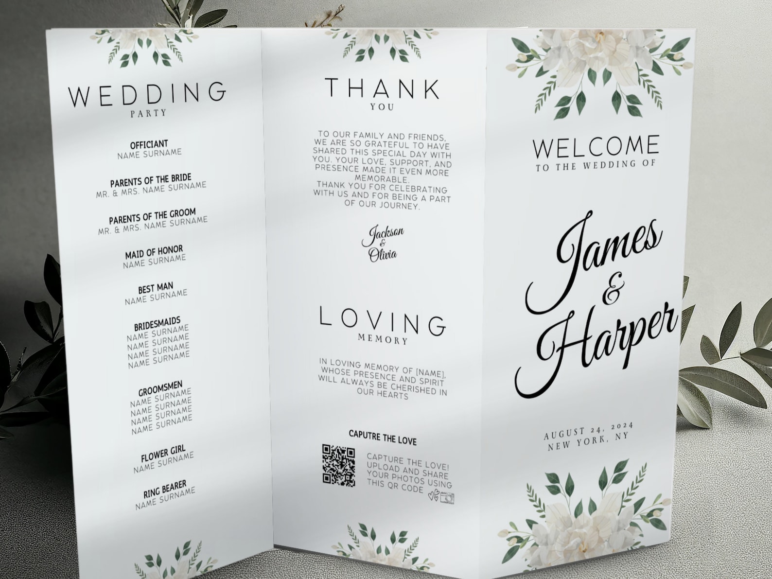 Gatefold Wedding Invitation Template, Floral Trifold Wedding Invitation ...