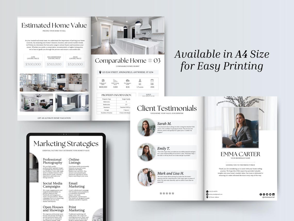 Customizable CMA Report Template: Real Estate Analysis (digital ...