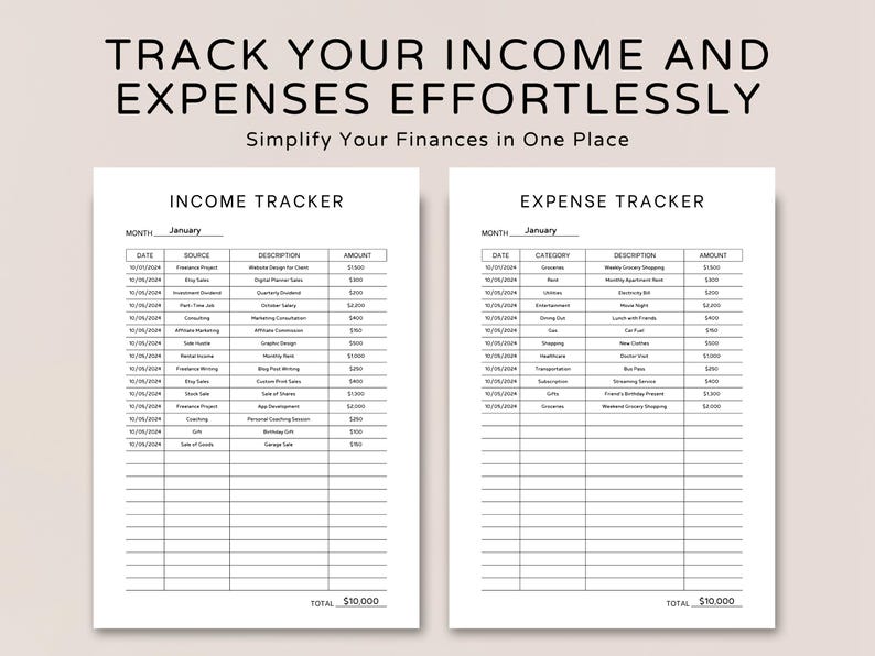 Income and Expense Tracker Template Editable & Printable, Income ...