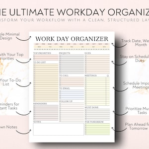 Work Day Planner, Printable Planner, Productive Planner, Work Schedule ...