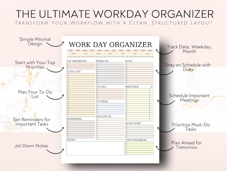 Work Day Planner, Printable Planner, Productive Planner, Work Schedule ...