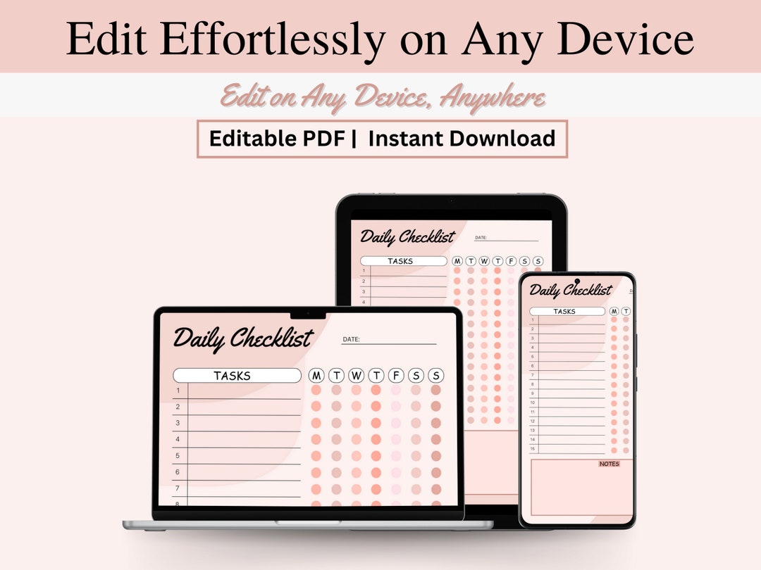 Daily Checklist Template, Editable Daily Checklist, Weekly Checklist ...