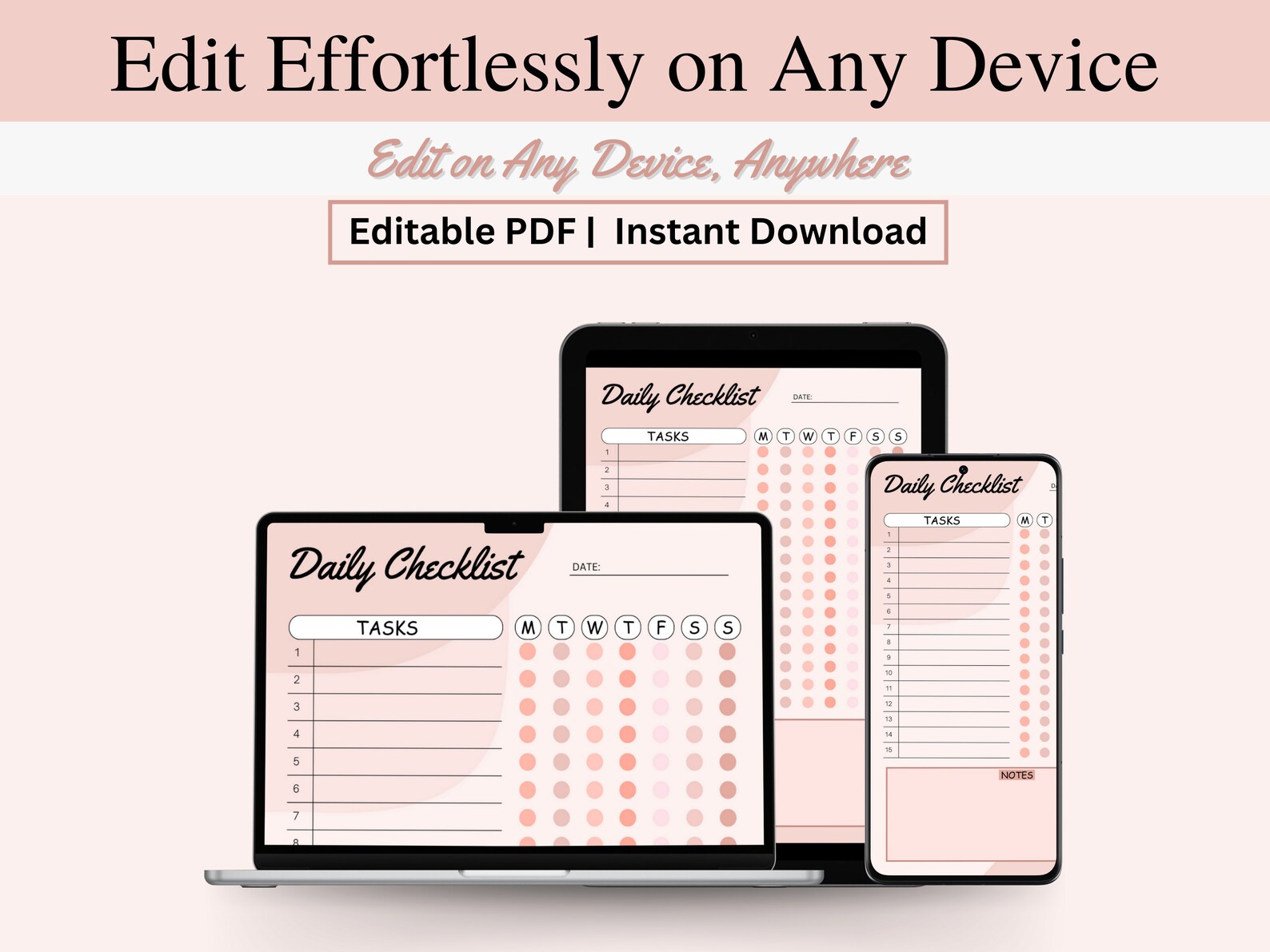 Daily Checklist Template, Editable Daily Checklist, Weekly Checklist ...