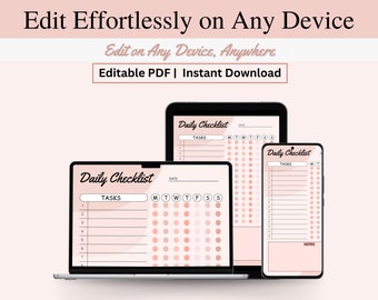 Daily Checklist Template, Editable Daily Checklist, Weekly Checklist ...