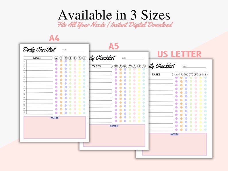 Daily Checklist Template, Editable Daily Checklist, Weekly Checklist ...