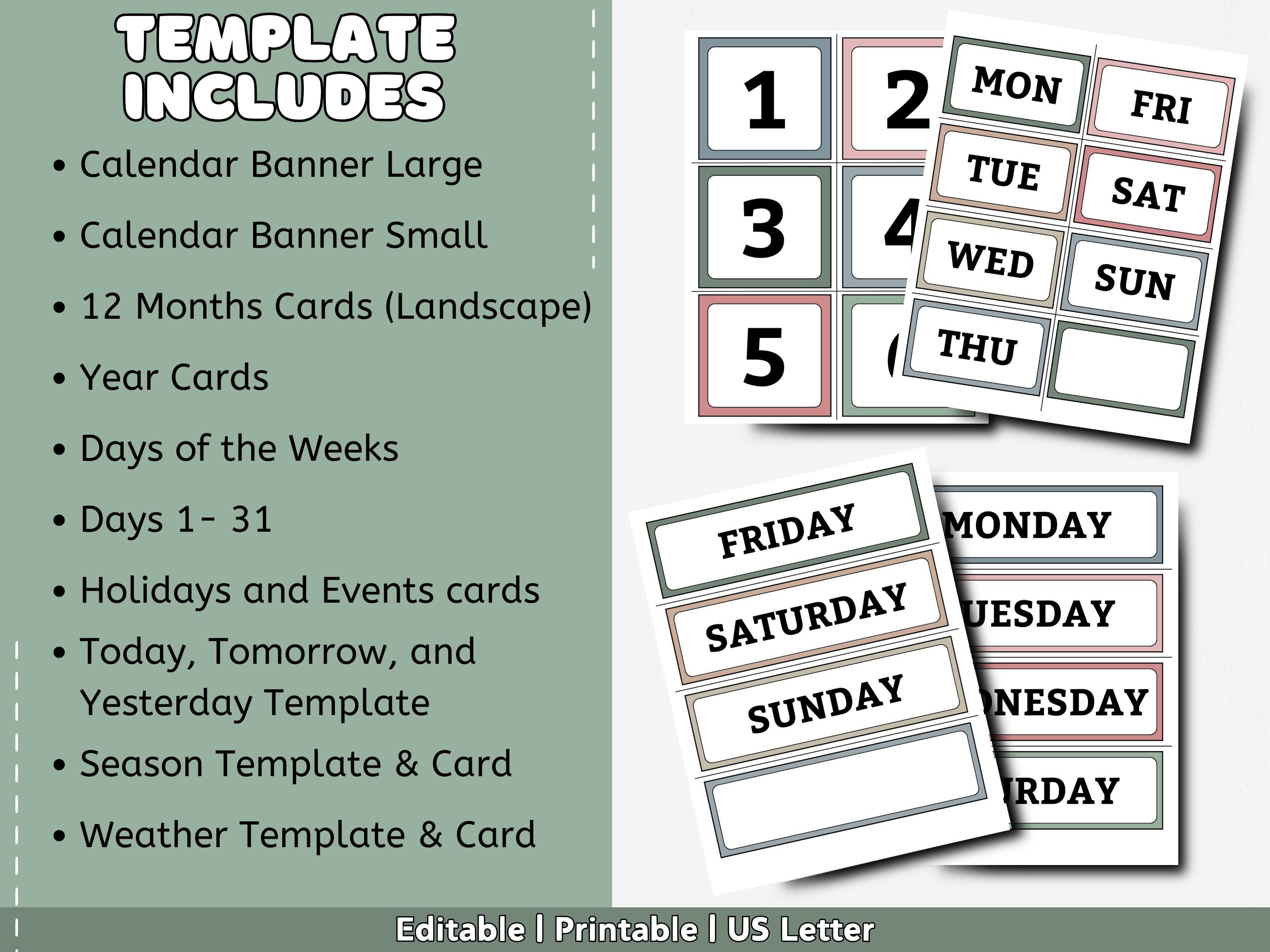 Editable Classroom Calendar Set and Weather Station, 12 Months Calendar ...