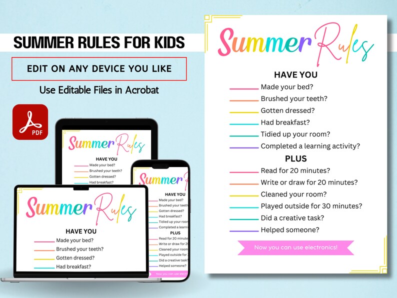 Summer Rules Checklist: Kids Screen Time Tracker (PDF) - Etsy