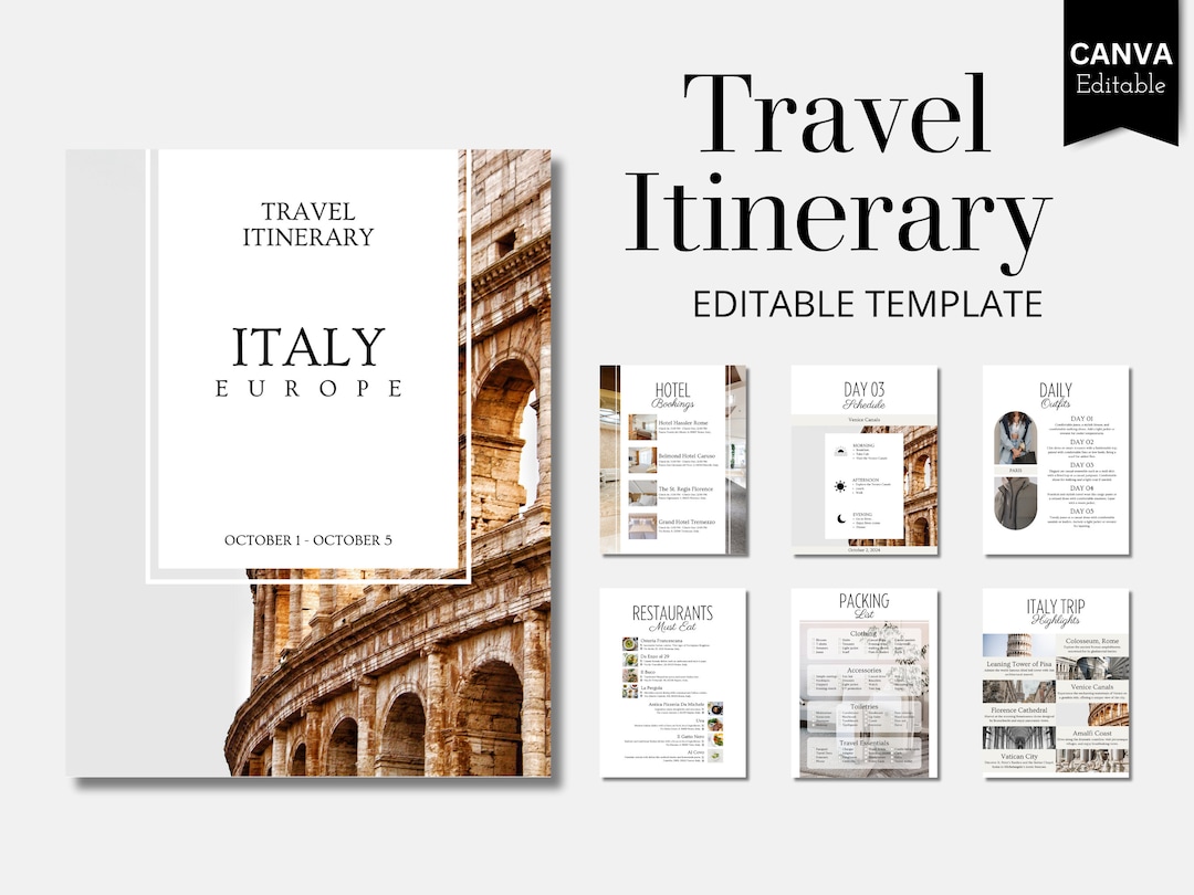 Editable Italy Travel Itinerary Template (PDF) - Etsy