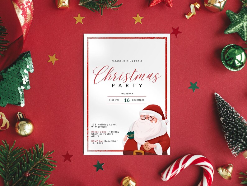 Editable Santa Hat Christmas Party Invitation (printable Template) - Etsy