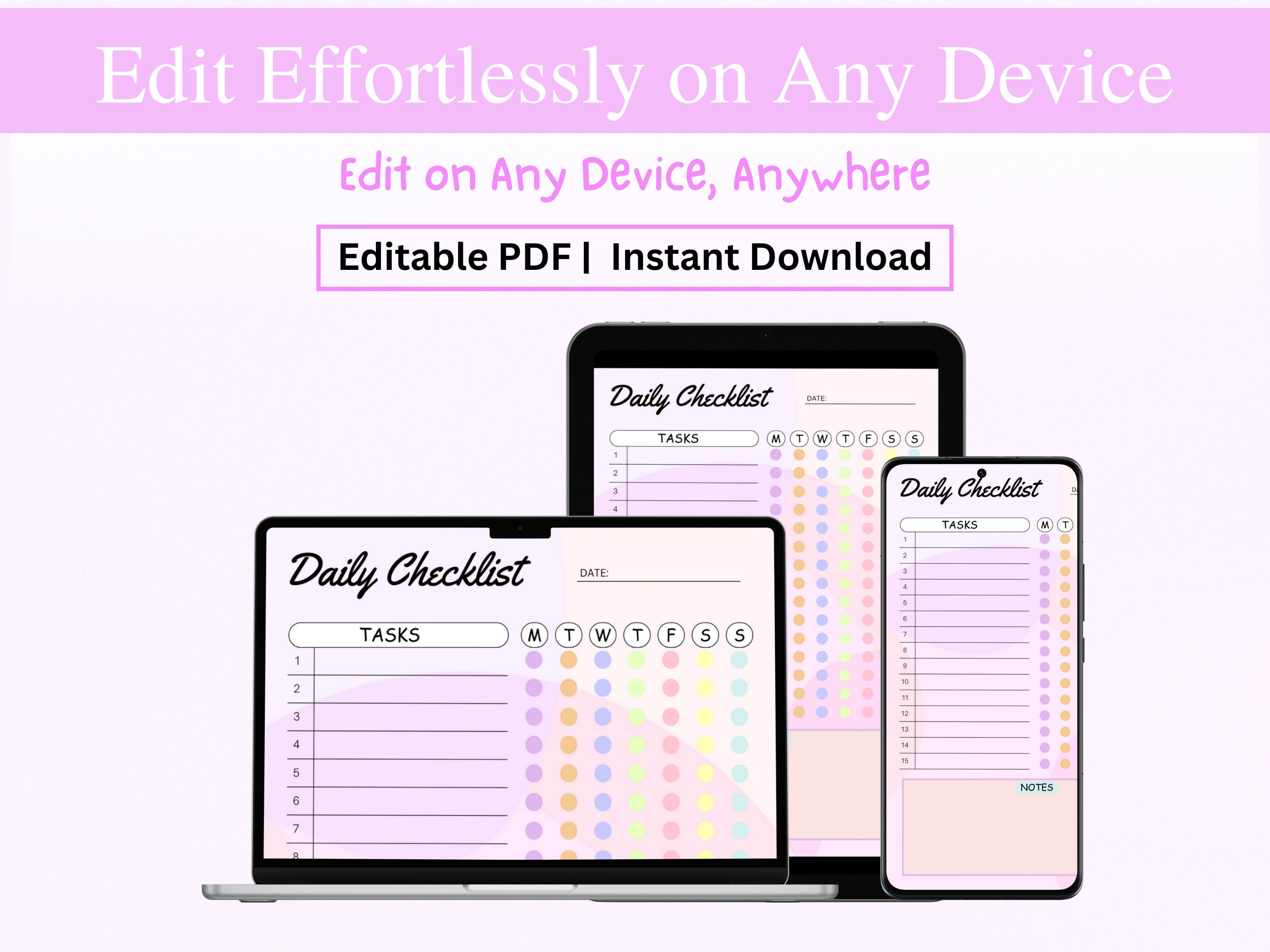 Daily Checklist Template, Editable Daily Checklist, Weekly Checklist ...