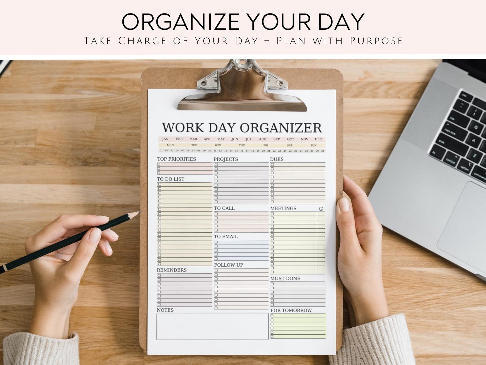 Work Day Planner, Printable Planner, Productive Planner, Work Schedule ...