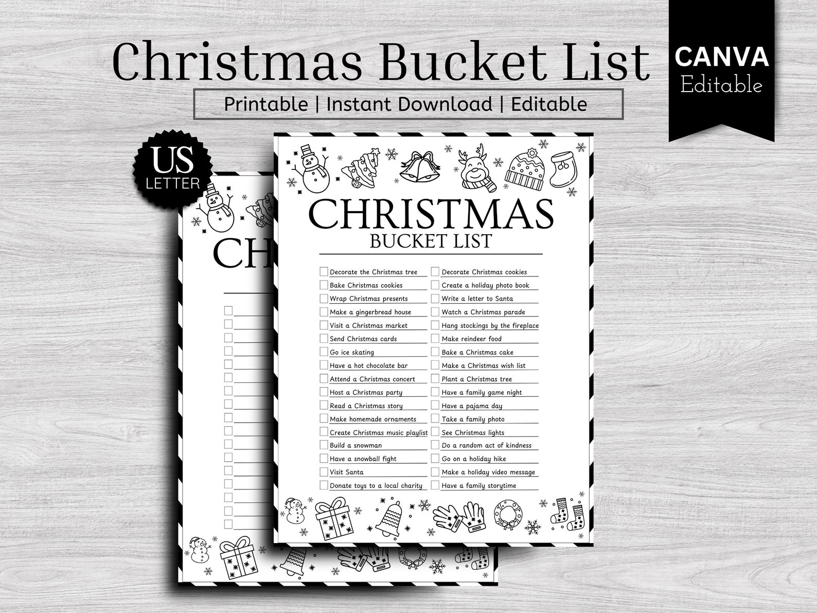 Editable Christmas Bucket List Template: Holiday Checklist (US Letter ...