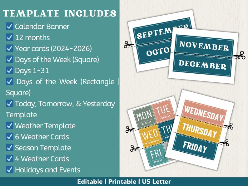 Editable Classroom Calendar Set and Weather Station ,12 Months Calendar ...