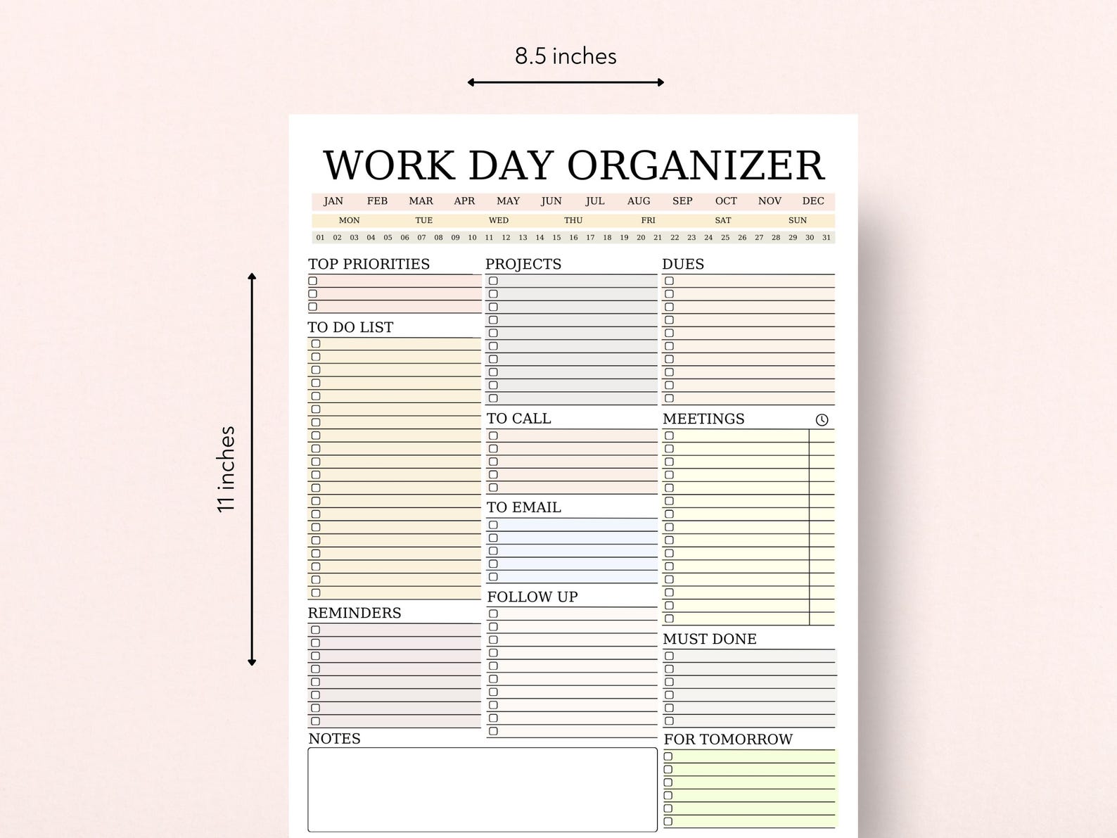 Work Day Planner, Printable Planner, Productive Planner, Work Schedule ...